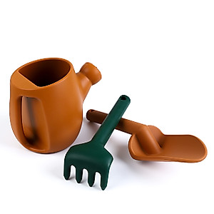 BLUE GINKGO Toddler Gardening Tools - Silicone Beach Toys, Garden Toys for Toddlers | Kids Shovel and Rake Set, Watering Can, Sand Molds | Outdoor Baby Gardening Set (Terracotta)