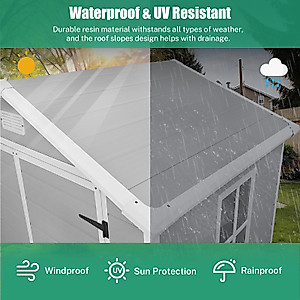 Seizeen 6x4.4FT Outdoor Resin Shed with Reinforced Floor, All-Weather Plastic Shed with Lockable Door, Window & Vents, Garden Tool Sheds & Outdoor Storage Clearance for Garden Patio Lawn (Gray)