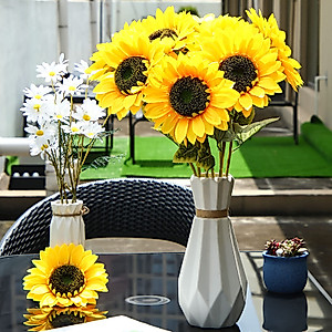 9 Pieces Artificial Silk Sunflowers with Long Stem Artificial Silk Sunflower Bouquet Long Stem Fake Sunflowers Bouquet Fake Sunflowers Decorations for Home Wedding Birthday Garden Decoration