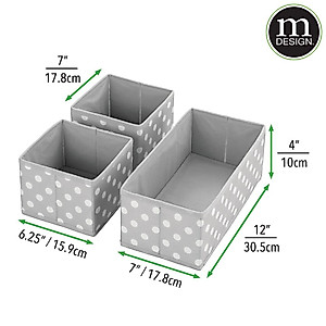 mDesign Fabric 3-Piece Divider Drawer Organizer Bin, Nursery Dresser, Closet, Changing Table Organization, Hold Clothes, Toys, Diaper, Bib, Blanket, Lido Collection, 2 Pack, Gray/White Polka Dot