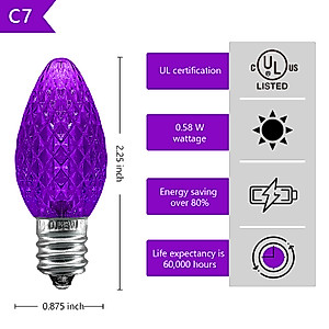 yongzhenlite UL Listed Box of 25 C7 Led Replacement Bulbs,2 SMD LEDs in Each C7 Dimmable Lights Bulb for Outdoor String Lights,Full Waterproof and Break Resistant (Purple Color)