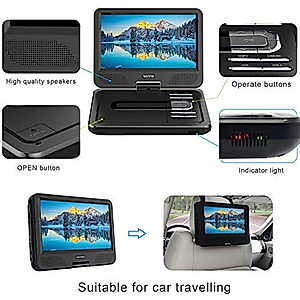 WONNIE 12.5 Inch Portable DVD Player with 4 Hour Rechargeable Battery,10.5" Swivel Screen, SD Card Slot and USB Port and Stereo Earphones (Black)
