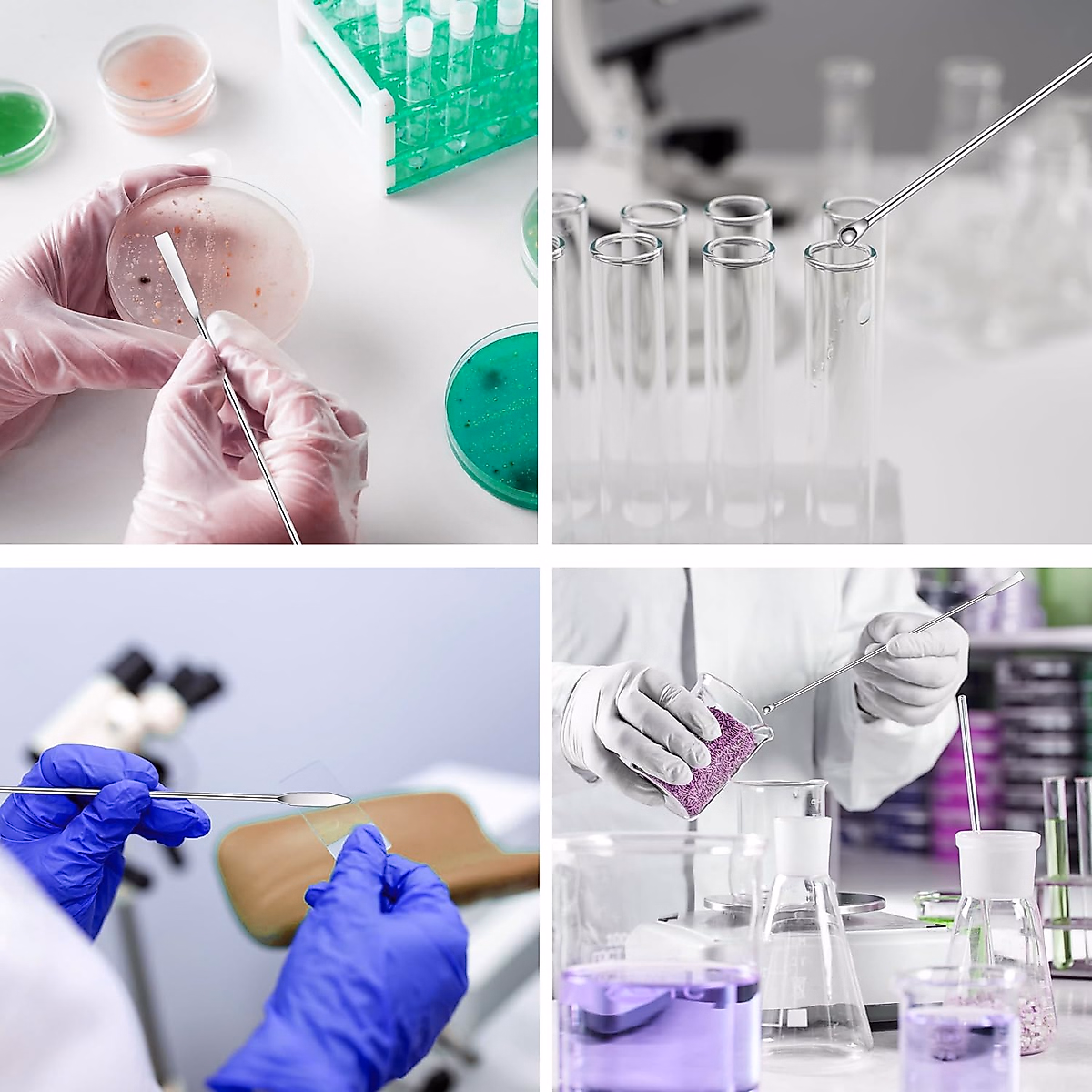 ZZLZX 10PCS Stainless Steel Trace Medicine Spoon Scraper Set Long Reagent Sampling Spoon Lab Mini Spatula Suitable for Deep Mouth Bottles Jars Extractable Materials