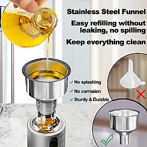 SINYWAY Oil Dispenser Bottle, 4 Pack Glass Olive Oil Dispenser Bottle with Shelf, 17oz/500 ml Oil and Vinegar Dispenser Set Wrapped in Stainless Steel Shell with Pourers, Funnel & Pen and Tags