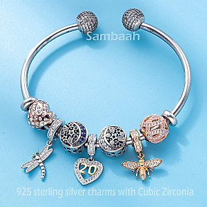 Sambaah Dragonfly Charm Sterling Silver Lucky Dragonfly Charm Pendant Insect Charm Platinum Plating with Cubic Zirconia for Women Bracelets Necklaces