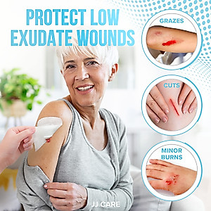 JJ CARE Adhesive Island Dressing [Pack of 25], 4x4 Sterile Bordered Gauze Dressing, Breathable, Individually Wrapped Island Wound Bandages with Highly Absorbent Non-Stick Center Pad