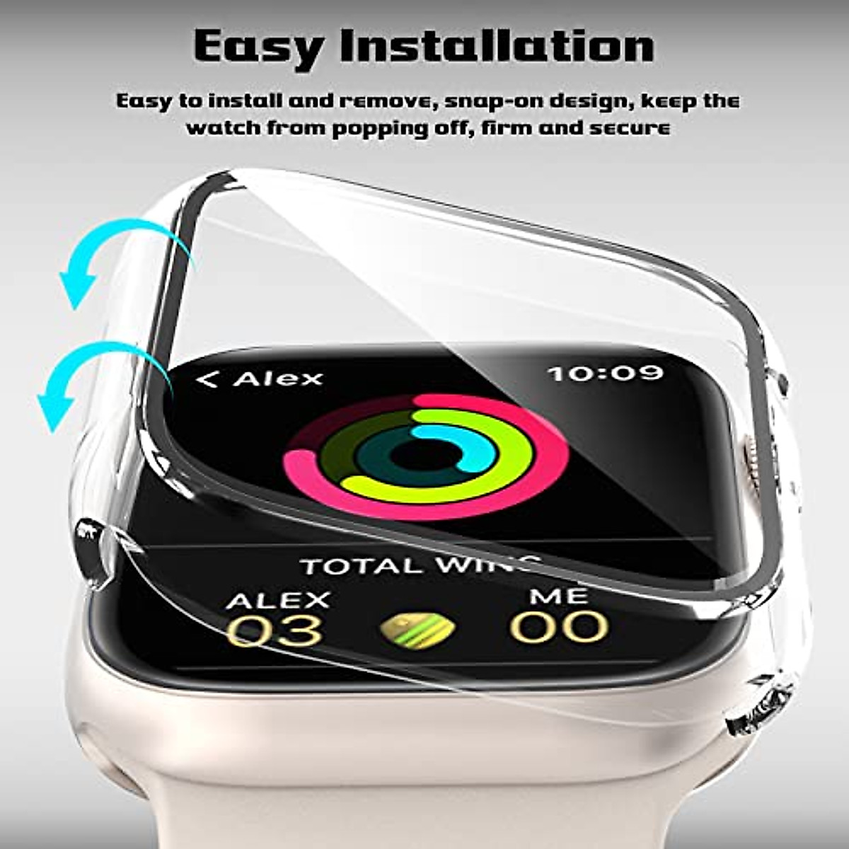 2 Pack Hard PC Case for Apple Watch Series 9 Series 8/7 45mm Screen Protector, EWUONU Tempered Glass Film Hard Bumper Anti-Scratch HD Ultra-Thin Protective Cover for iWatch Series 9/8/7 45mm, Clear