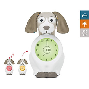 Zazu Davy The Dog - Interactive Sleep Trainer Clock & Nightlight for Kids - Color-Changing, Dual Time Display, Light-Up Alarm Clock - Teaches Kids When to Wake Up - in Soothing Taupe