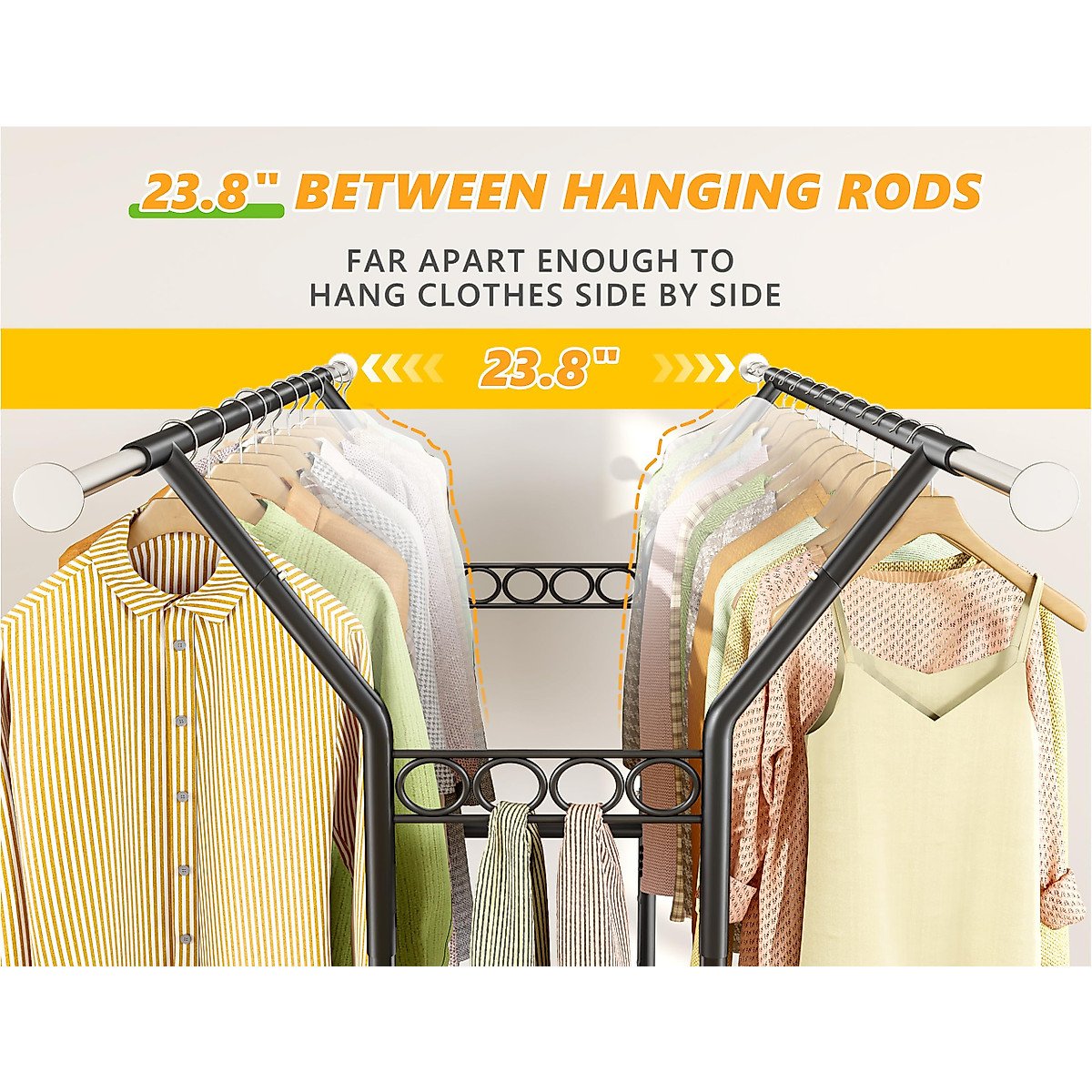 Raybee Clothes Racks for Hanging Clothes with Shelves, Adjustable Clothing Rack with Lockable Wheels, Multi-Functional Closet Rack For Bedroom, Heavy Duty Garment Racks for Hanging 220+ Clothes