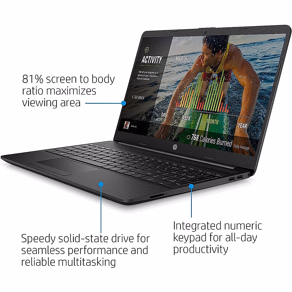 HP 2021 Newest Notebook 15 Laptop, 15.6" Full HD Screen, Intel Celeron N4020 Processor, 8GB RAM, 128GB SSD, 1-Year Microsoft Office 365, RJ-45, Type-C, Webcam, HDMI, Windows 10 Home, Black