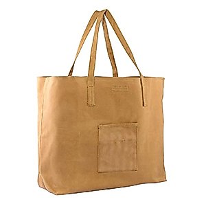 ZENPAC Waxed Canvas Bag - Large Trendy Grocery Tote with Strong Handles Holds 60 Pounds, Brown Reusable Shopping Bag Made of Eco Friendly Durable Vintage Cotton Cloth Fabric for Market, Lunch, Travel