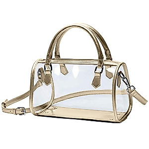 Rullar Women Clear Jelly Purse Transparent Handbag Top Handle Shoulder Bag PVC Purse Totes Satchel Gold