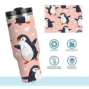 FRCSDIY Cartoon Penguin Insulated Tumbler with Handle and Straw Lid,40oz Leakproof Stainless Steel Cup BPA-Free Water Bottle