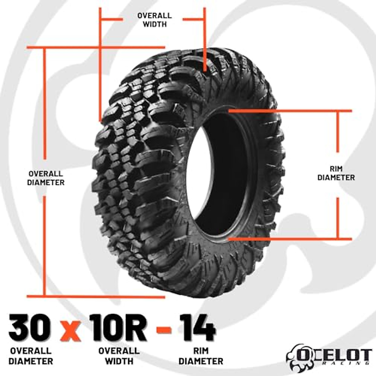 Ocelot Aurora 30x10x14 UTV Tires All Terrain, Durable 8-Ply Radial Construction and Non-Directional Tread, Thick Lugs for Diverse Terrain and Conditions - 30x10x14 UTV Tire