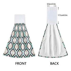 ALAZA 2 Pcs Kitchen Towel, Floral Moroccan Quatrefoil Absorbent Towel Hanging Towel Hand Towel