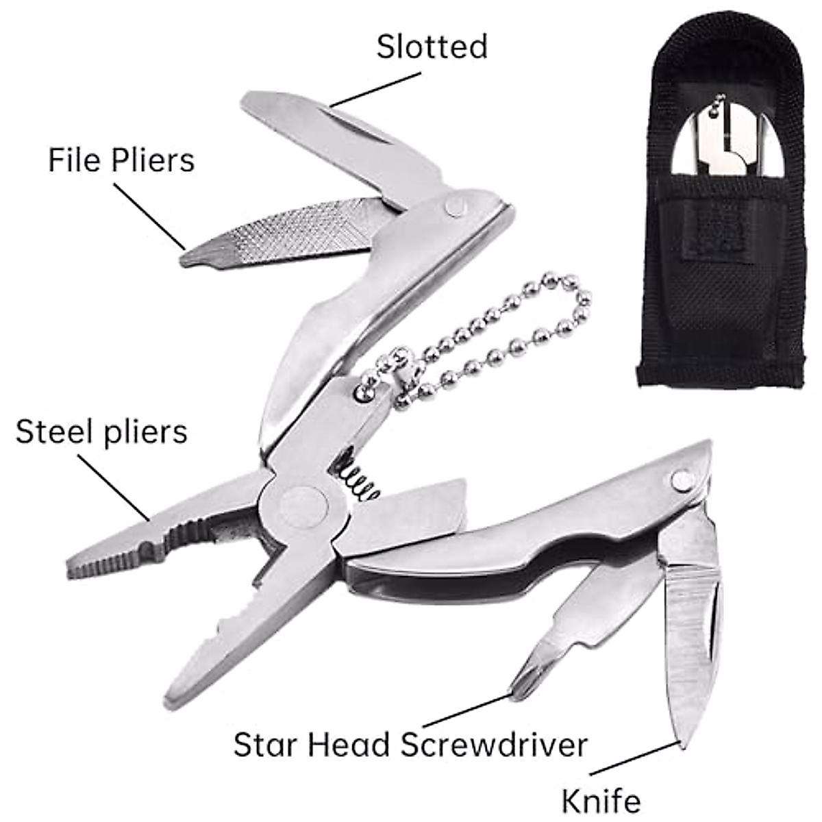 Polished 6-in-1 Stainless Steel Multifunctional Pliers Multi Tools Set with Sheath, Mini