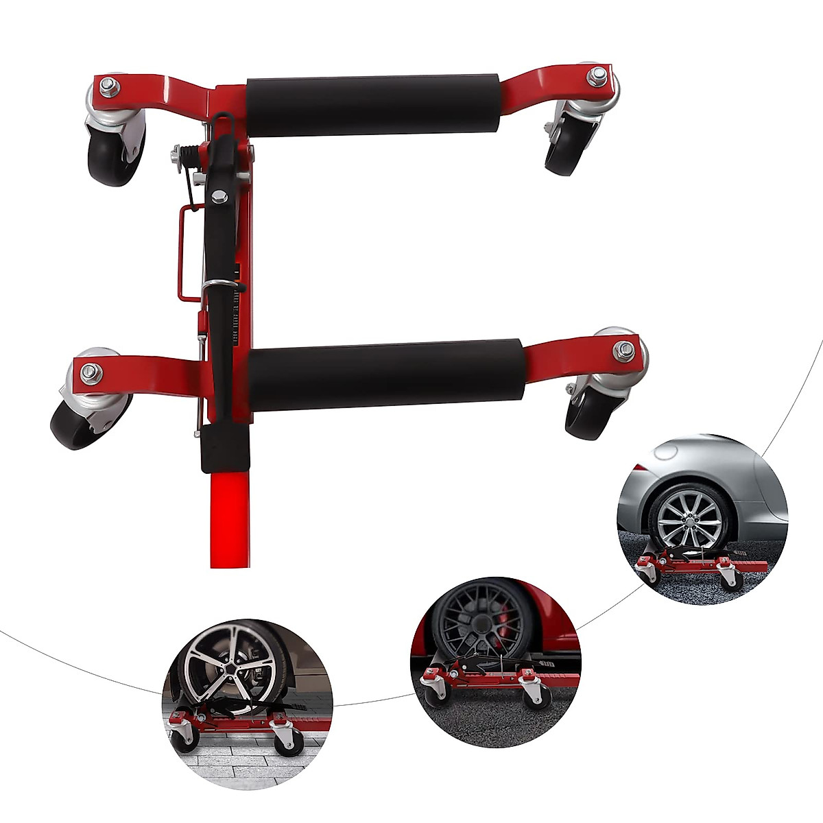 Generic Wheel Dolly, Wheel Dolly Car Skate, Hydraulic Wheel Dolly Tire Jack with Ratcheting Foot Pedal, Heavy Duty Vehicle Positioning Jack for Car Truck RV Trailer (1500 lbs, 1Pcs), Red, Black