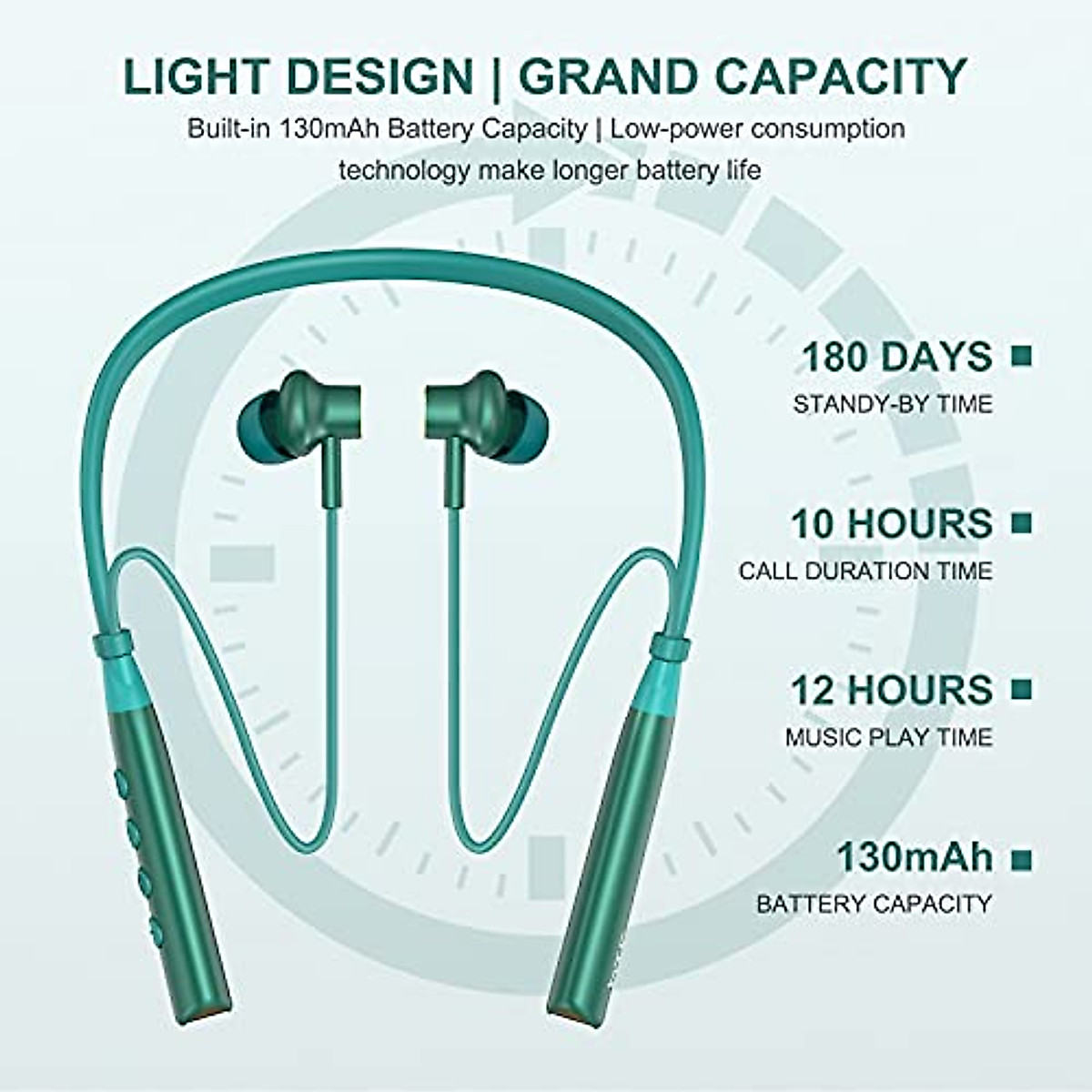 HTC Bluetooth Headphones, ANC in Ear Sport Earbuds IPX5 Waterproof Bluetooth 5.0 Stereo Sounds Wireless Earphones w/Mic, Noise Cancelling Headsets w/16 Hrs Playtime for Gym Jogging