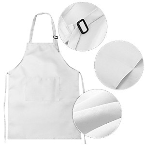 CHENGU 8 Pieces Kids Apron and Chef Hat Set, Boys Girls Adjustable Child Aprons with 2 Pockets Kitchen Bib Aprons for Kitchen Cooking Baking Wear (Medium, White)
