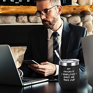Qtencas Bosses Day Gifts for Boss, My Employee Gave Me This Cup Wine Tumbler for Boss Men Manager Director Employer Coworker, 12 Oz Stainless Steel Insulated Tumbler with Lid, Black