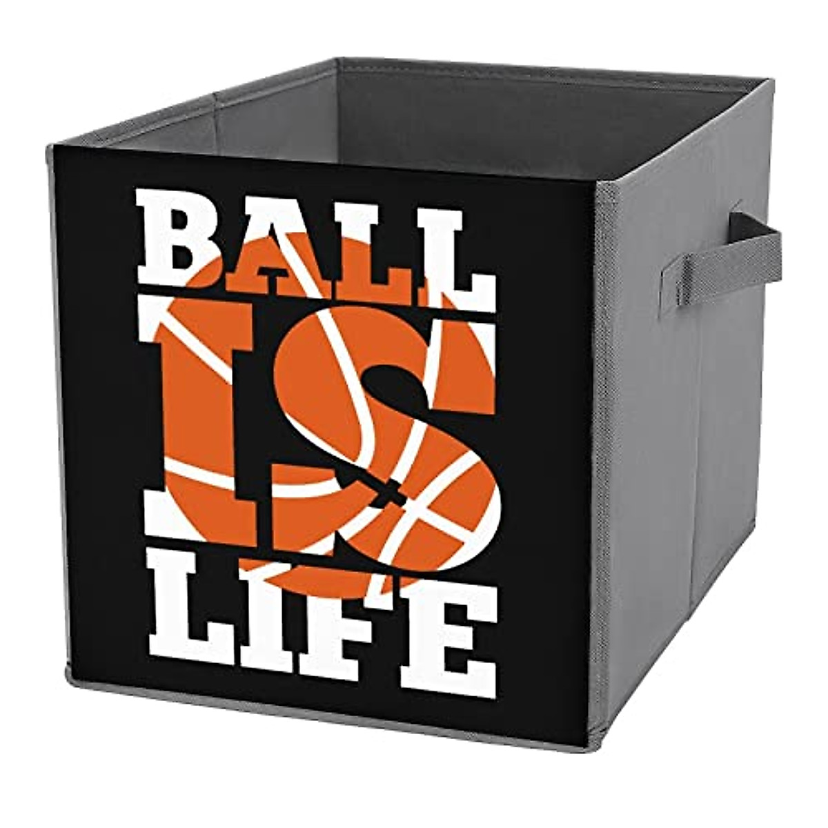 Basketball is Life PU Leather Collapsible Storage Bins Canvas Cube Organizer Basket with Handles
