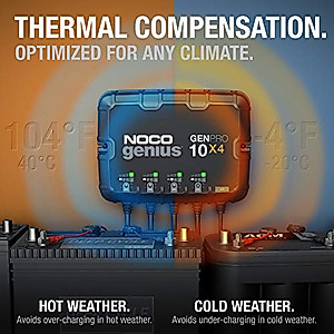 NOCO Genius GENPRO10X4, 4-Bank, 40A (10A/Bank) Smart Marine Battery Charger, 12V Waterproof Onboard Boat Charger, Battery Maintainer and Desulfator for AGM, Lithium (LiFePO4) and Deep-Cycle Batteries