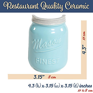 Mason Sponge Holder for Kitchen Sink - Rustic Farmhouse Style Ceramic Sponge & Scrub Holder by Sparrow Decor (Blue)