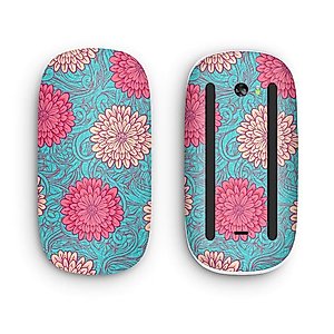Design Skinz Pink & Blue Floral Illustration Vinyl Decal Compatible with The Apple Magic Mouse 2 (Wireless, Rechargable) with Multi-Touch Surface
