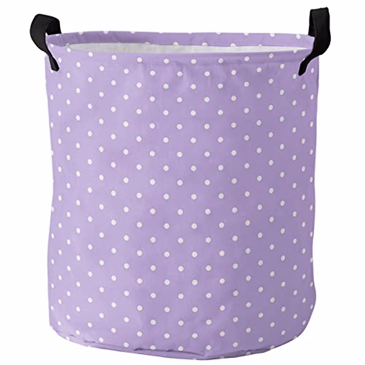 Purple White Polka Dot Large Laundry Basket, Waterproof Laundry Hamper for Baby Clothes, Simple Texture Spring Color Foldable Laundry Baskets with Handles, 13.8''x17''