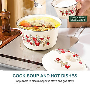 Enamelware Serving Bowl Vintage Large Enamel Food Bowl: Retro Floral Style Soup Basin with Lid Farmhouse Enamelware Deep Dish Bowls for Pasta Salad Cereal Soup 18cm Random Pattern Enamel Nesting Bowl