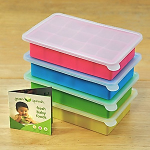 green sprouts Fresh Baby Food Freezer Tray | Perfectly portioned for baby's first feedings | Clear lid for covering food & stacking trays, Flexible for easy removal, Dishwasher safe, Aqua