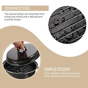 Cabilock 1 Set Granite Roasting Pan Turkey Roasting Pan with Lid Oven Roaster Round Cooking Pot Speckled Enamel on Steel Cookware Broiler Pan with Glove for Small Chicken 24cm