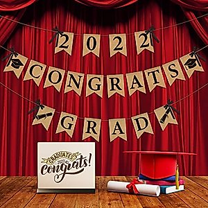 Graduation Banner 2022 Class of 2022 Burlap Congrats Grad Garland Vintage Graduation Decorations Sign for College High School Grad Party Supplies
