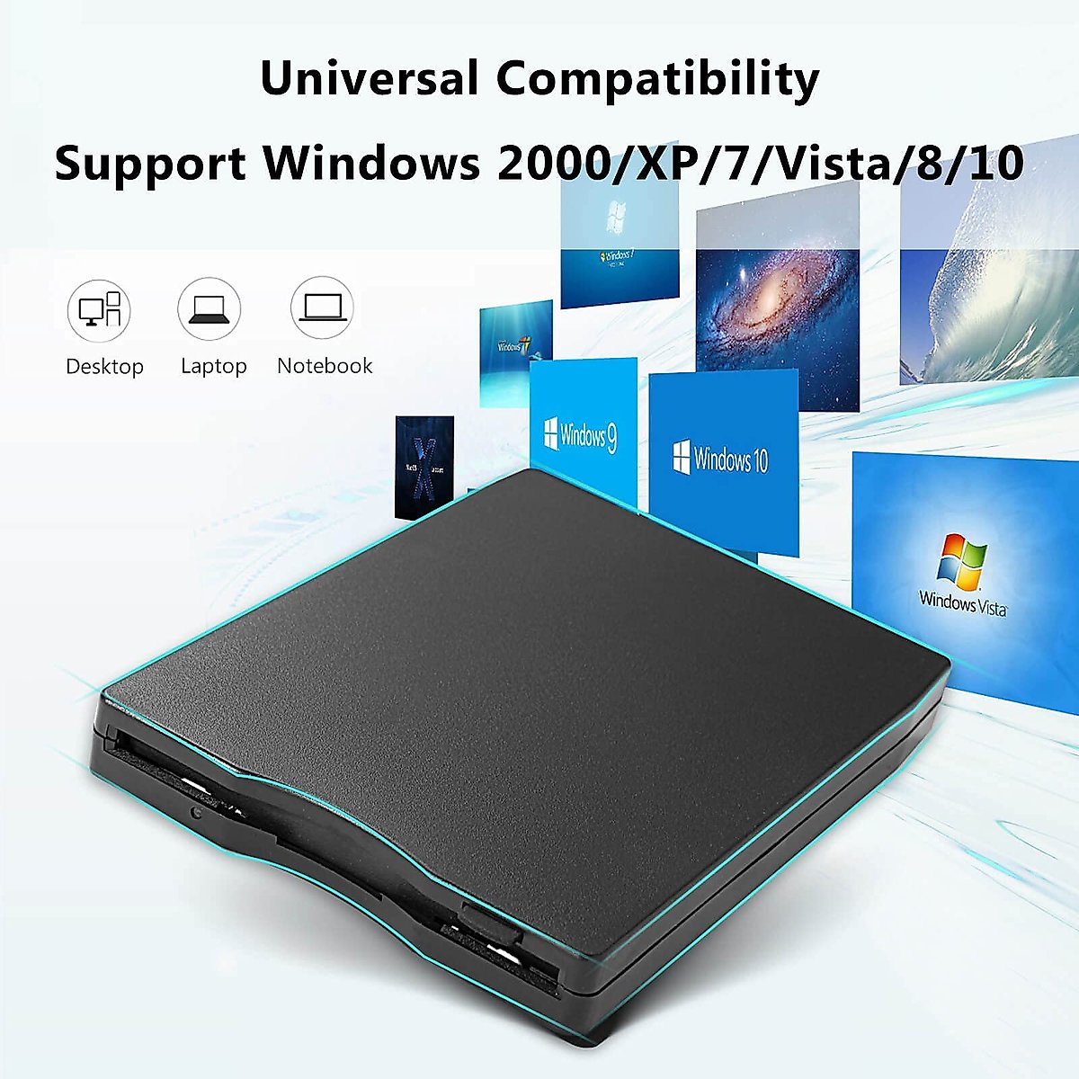 HANNORD USB External Floppy Disk Drive, 3.5-inch Portable 1.44MB FDD Diskette Drive, Plug and Play Floppy Disk Reader Adapter for Laptop Desktop Computer Windows 2000/XP/Vista/7/8