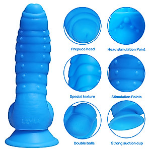 LZYAA Realistic Dildo, Liquid Silicone Material No Any Smell Adult Sex Toys Penis, Strong Suction Cup for Hand-Free 2 Balls G-Spot Vaginal Discreet Package(Blue)