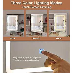 BEWISHOME Vanity Desk, White Vanity with Charging Station & Nightstand, Makeup Desk Makeup Vanity with Lights with 3 Colors Modes, Makeup Table Vanity Table with Sliding Mirror Dressing Table FST19W