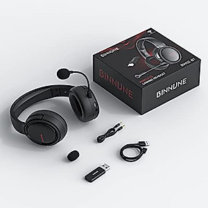 BINNUNE 2.4G/Bluetooth Wireless Gaming Headset with Microphone for PS4 PS5 Playstation 4 5, 40 Hours Playtime, PC USB Gamer Headphones with Mic for Laptop Computer Black/Red