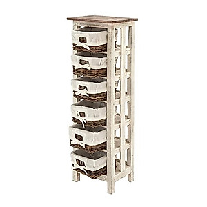 Deco 79 Wood 6 Baskets and 2 Doors Storage Unit, 16" x 11" x 50", White