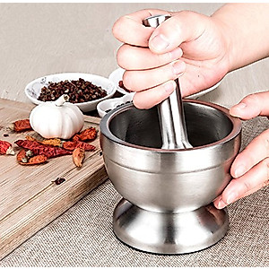 Bekith Mortar and Pestle Sets 18/8 Brushed Stainless Steel Spice Grinder Pill Crusher Molcajete Herb Bowl