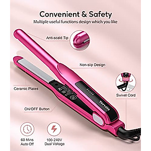 Terviiix Small Flat Irons for Short Hair, Pencil Hair Straightener for Edges, Straightening Iron for Pixie Cut & Touch Ups, Ceramic Curling Iron in One, Dual Voltage, 1/2"