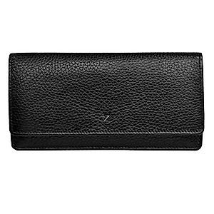 Zinda Genuine Leathers Women’s Wallet RFID Protection Long Purse Flap Over (Ebony)