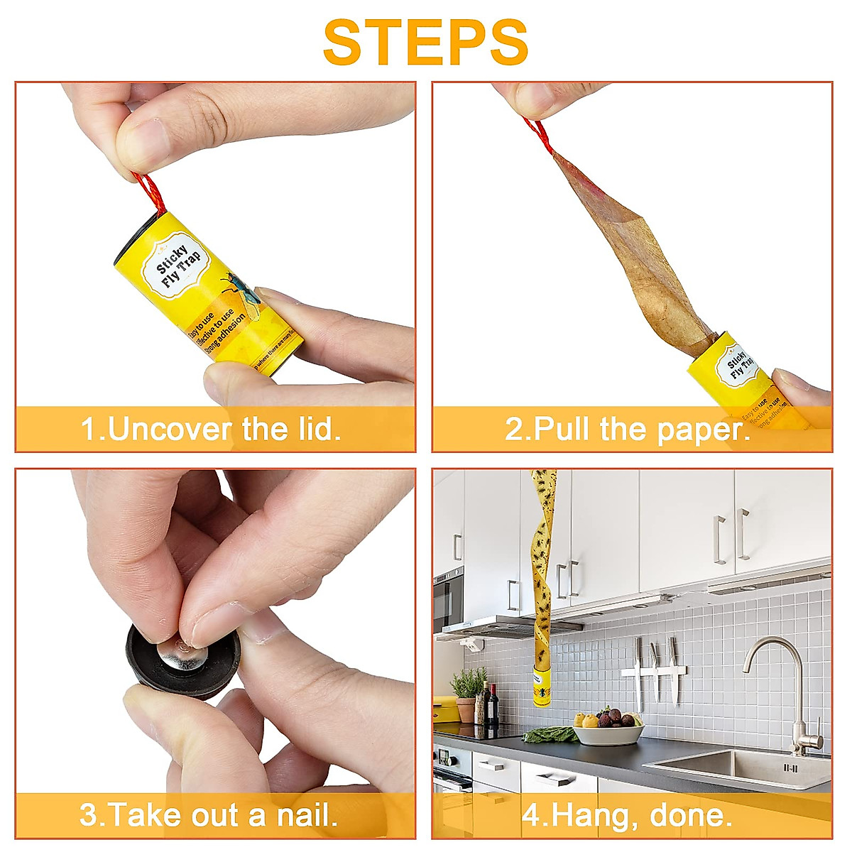 40 Pack Fly Strips, Sticky Fly Trap Indoor/Outdoor Hanging, Fly Ribbon Tape Paper, Gnat Killer Traps Catcher for Fruit Flies, Bug, Insect, Pest, Mosquito