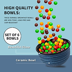 Hasense 10 oz Ceramic Dessert Bowls, Small Ice Cream Bowls, Portion Control Bowls for Kitchen Cereal Soup Rice Side Dishes, Dishwasher Microwave Safe, Set of 6, Blue