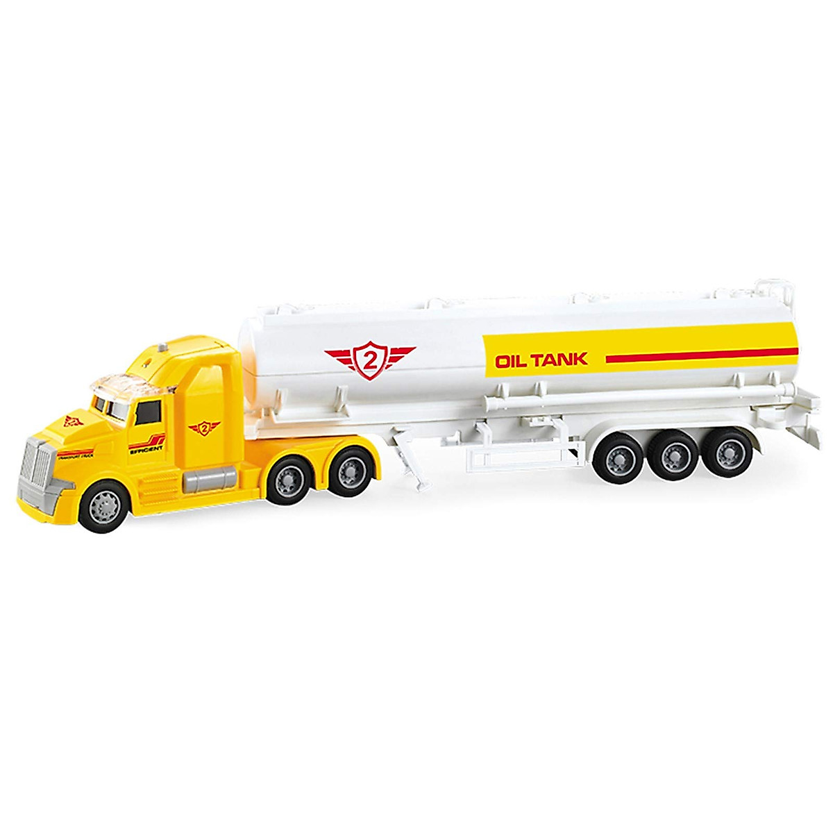 Vokodo Toy Semi Truck Fuel Trailer 14.5" Friction Powered with Lights and Sound Kids Push and Go Big Rig Oil Carrier Vehicle Transporter Semi-Truck Pretend Play Car Great Gift for Children Boys Girls