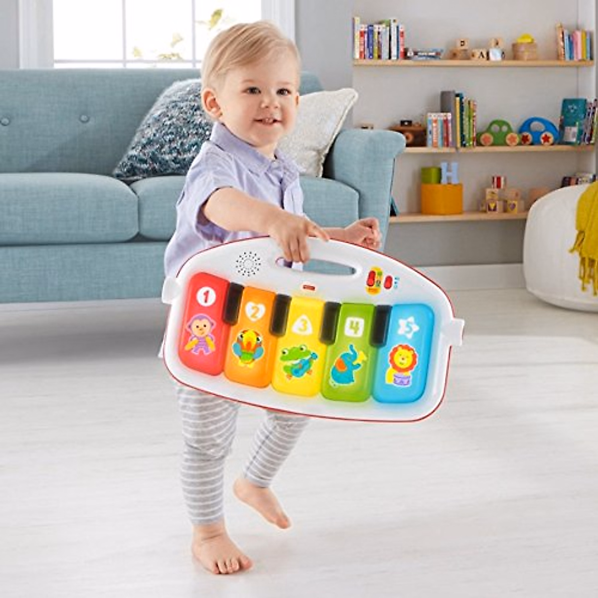 Fisher-Price Baby Playmat Deluxe Kick & Play Piano Gym & Maracas With Smart Stages Learning Content, 5 Linkable Toys & 2 Soft Rattles [Amazon Exclusive]