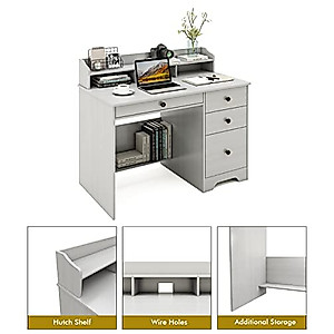 ITUSUT Computer Desk with 4 Drawers and Hutch, Home Office Desk with Wide Tabletop and File Drawer, Wood Executive Desk Writing Study Table PC Desk for Bedroom, Oak White