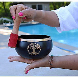 Tibetan Tree Of Life Singing Bowl Mallet Cushion Set ~ For Meditation, Yoga, Spiritual Healing and Mindfulness ~ Extra Large Black