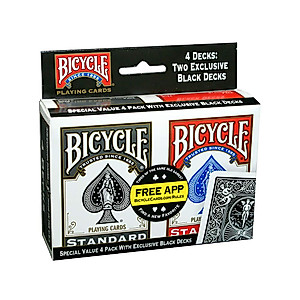 4 Decks Bicycle Rider Back Standard Poker Playing Cards Black & Red