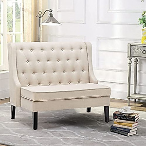 Andeworld Modern Tufted Loveaseat Settee Sofa Bench High Back for Dining Living Room Hallway or Entryway Seating(Beige 1)