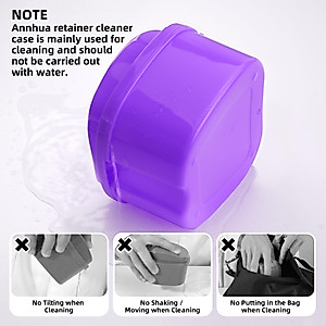 Denture Soaking Cup Dental Retainer Case Cleaning with Strainer Basket, Orthodontic Bath Box Mouthguard Storage Holder - Leak Proof and Lid Waterproof - Purple